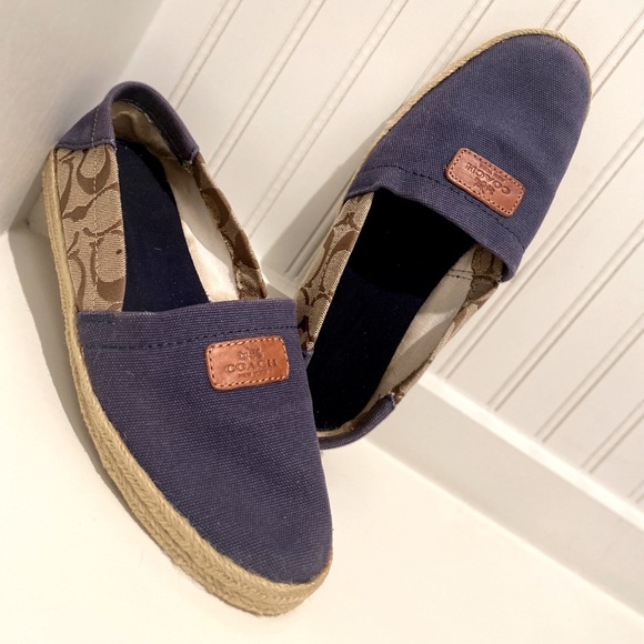 Coach | Shoes | Coach Navy Canvas Logo Espadrille Flats | Poshmark